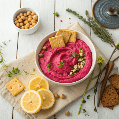 Roasted Beet Hummus with Crackers Recipe