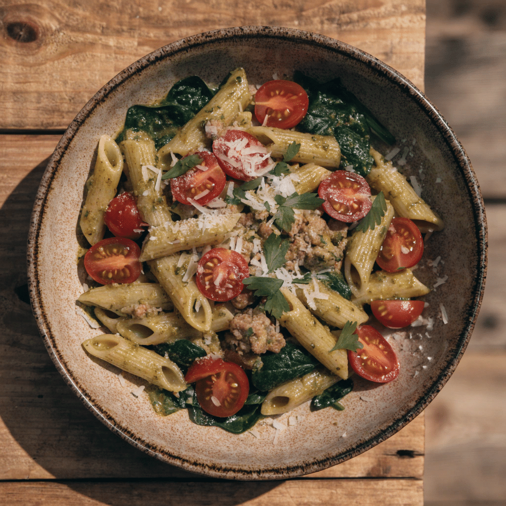 High Protein Turkey Pesto Pasta Recipe